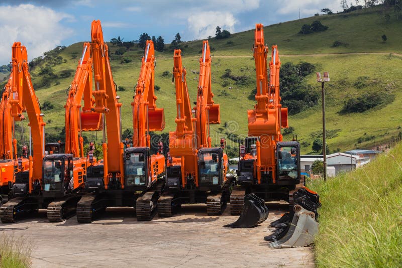 New Earthwork Excavator Machines Editorial Photo - Image of companies ...