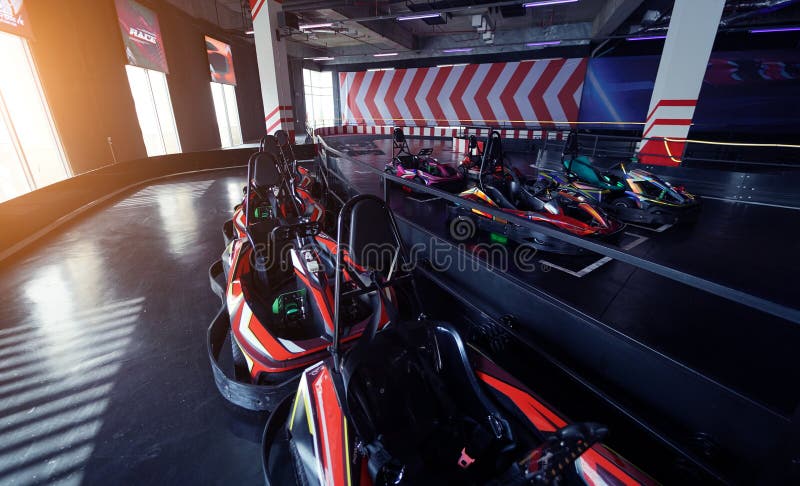 New Electric Go Karts in the Modern Indoor Racing Track Stock Photo ...