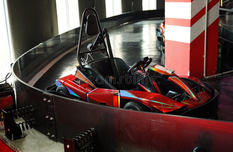 New Electric Go Karts in the Modern Indoor Racing Track Stock Image ...