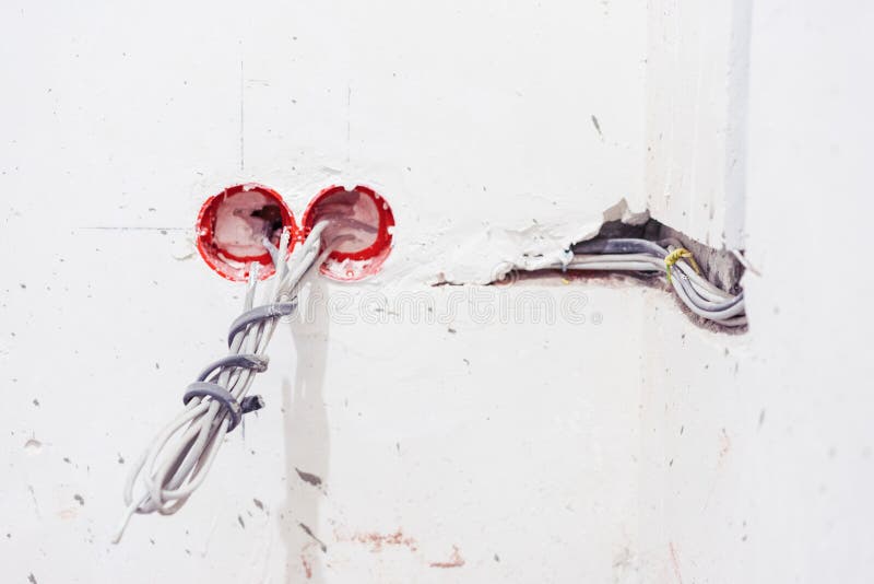 New Electrical Installation, Socket Red Plastic Boxes and Electrical ...