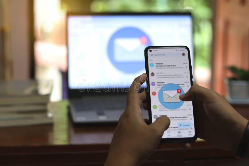 New Email Alert on Laptop, Communication Connection Message To Global ...