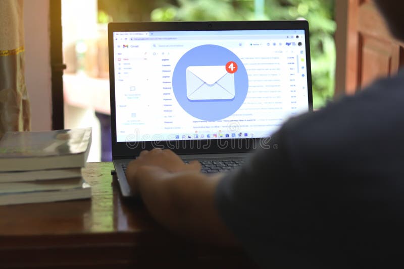 New Email Alert on Laptop, Communication Connection Message To Global ...