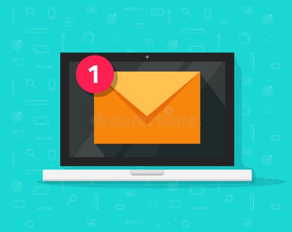 New Email on Laptop Vector Illustration, Flat Cartoon Style of Computer ...