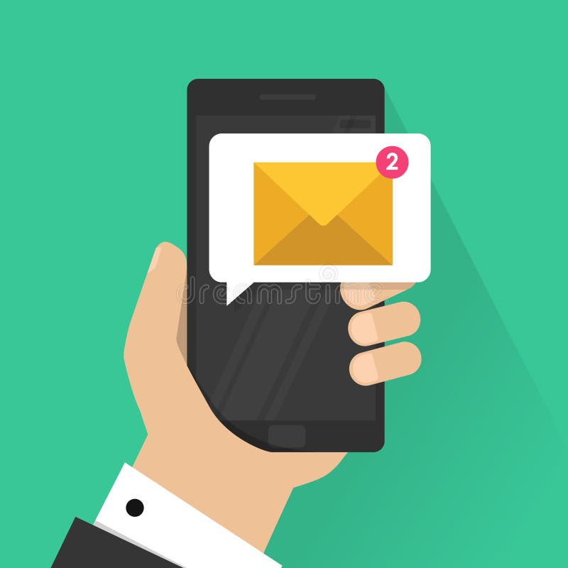 New Email Notification on Mobile Phone Vector Illustration, Smartphone ...