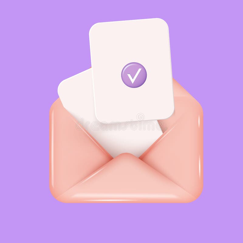 New Email with Purple Check Mark. Yellow Envelope Icon. Sending ...