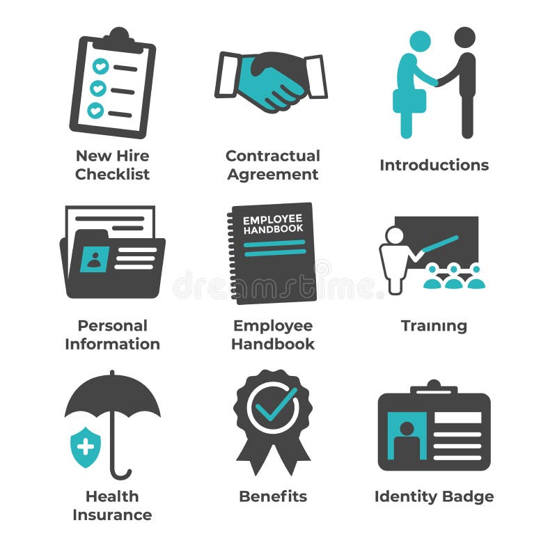New Employee Hiring Process Icon Set W Checklist, Handshake, T Stock ...