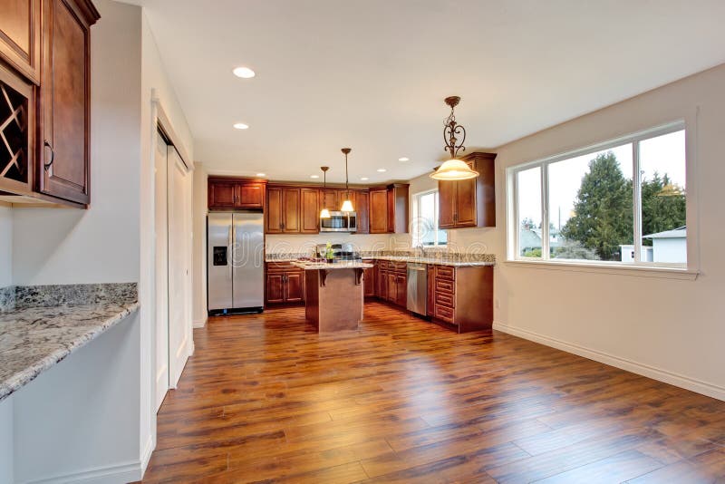 New Empty Dining Room and Kitchen Interior. Stock Image - Image of ...