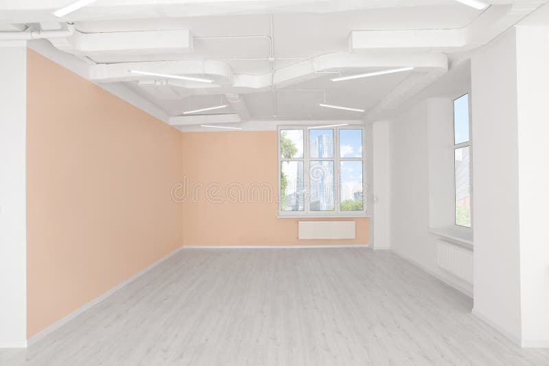 New Empty Office Room with Clean Windows and Beige Walls Stock Image ...