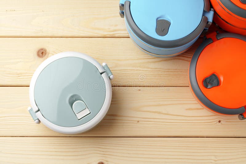 New Empty Plastic Lunch Box on a Wooden Background Close Up Stock Image ...