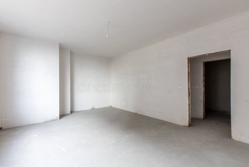 Empty Room Under Construction. Plaster Walls. New Home. Concrete Walls ...