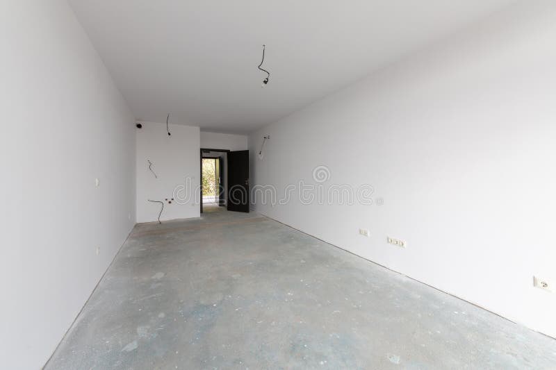 New Empty Room Under Construction. Plaster Walls. New Home. Concrete ...