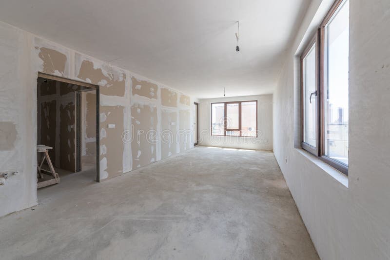 New Empty Room Under Construction. Plaster Walls. New Home. Interior ...