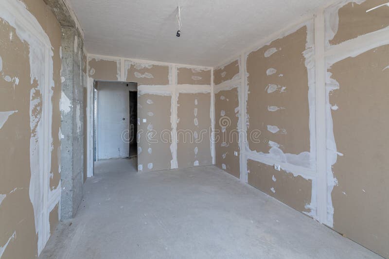 New Empty Room Under Construction. Plaster Walls. New Home. Interior ...