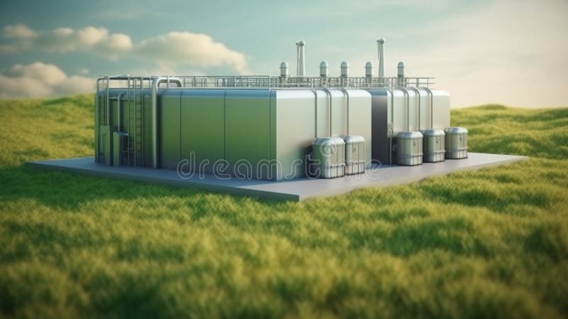 New Energy Sources, Hydrogen Power Station with Green Grass Field ...