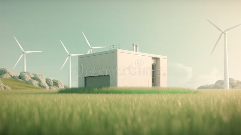 New Energy Sources, Hydrogen Power Station with Green Grass Field ...