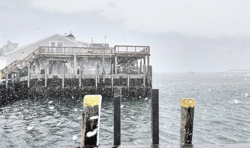 Snow Storm at Chatham, Cape Cod Fish Pier Stock Photo - Image of ...