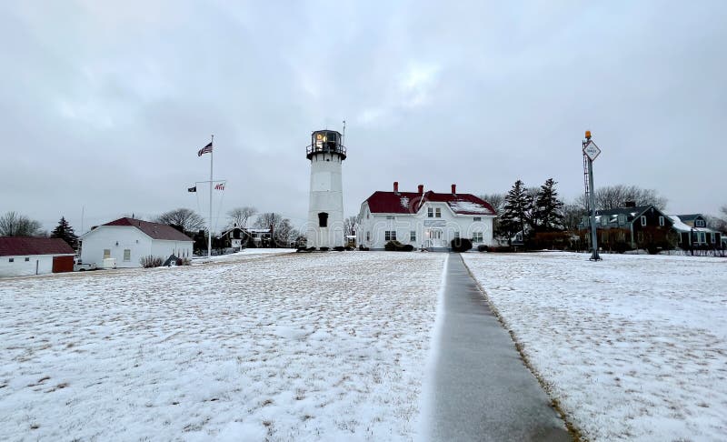 Snow Storm at Chatham, Cape Cod Historic Lighthouse Stock Photo - Image ...