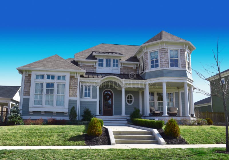 New England Style Cape Cod Dream Home Stock Photo - Image of bank ...