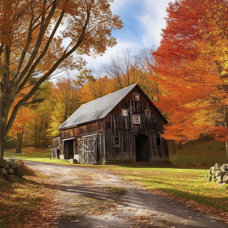 New England Weathered Barn in Fall Colors Stock Illustration ...
