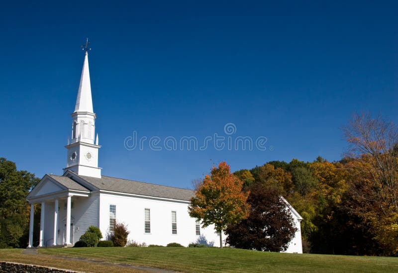 New England White Church stock image. Image of tower, comfort - 6805137