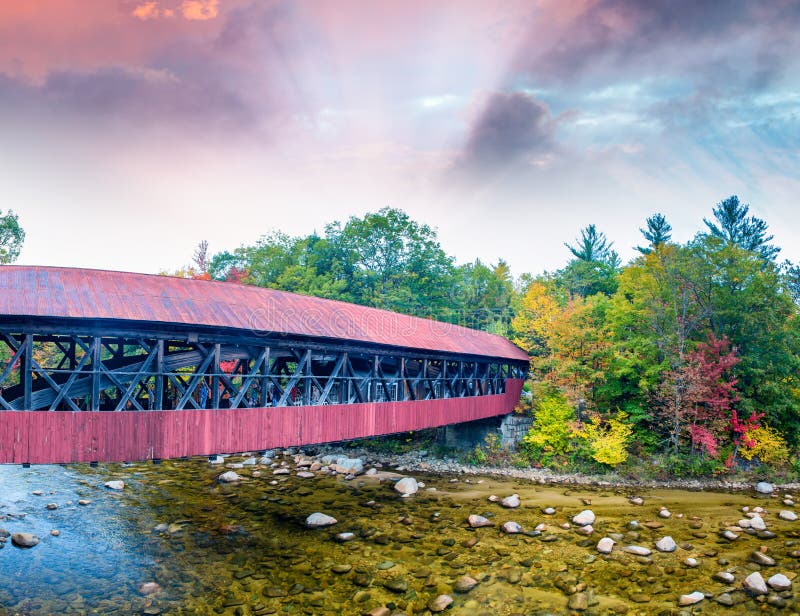 New England Wooden Bridge at Dusk Stock Image - Image of hampshire ...