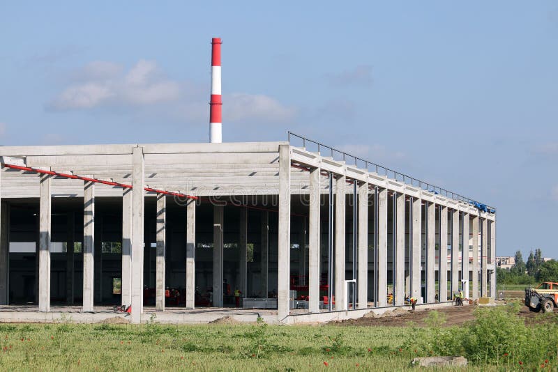 Factory Construction Site with Workers Stock Image - Image of steel ...