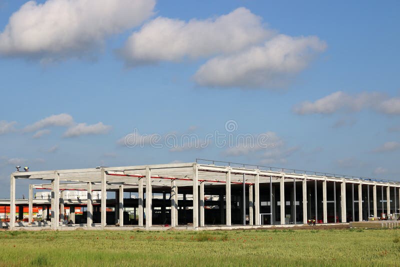 New Factory Construction Site with Workers Stock Photo - Image of ...