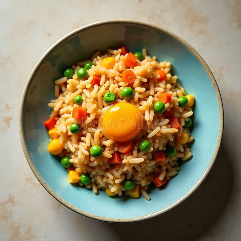 Top View of a Bowl with Fried Rice with Egg and Vegetables, Onion, Bell ...