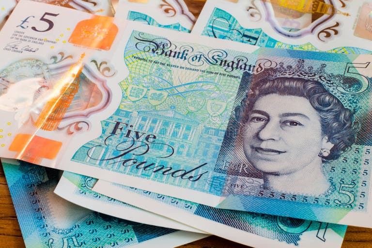 New Five Pound Notes on a Wooden Table B Editorial Image - Image of ...