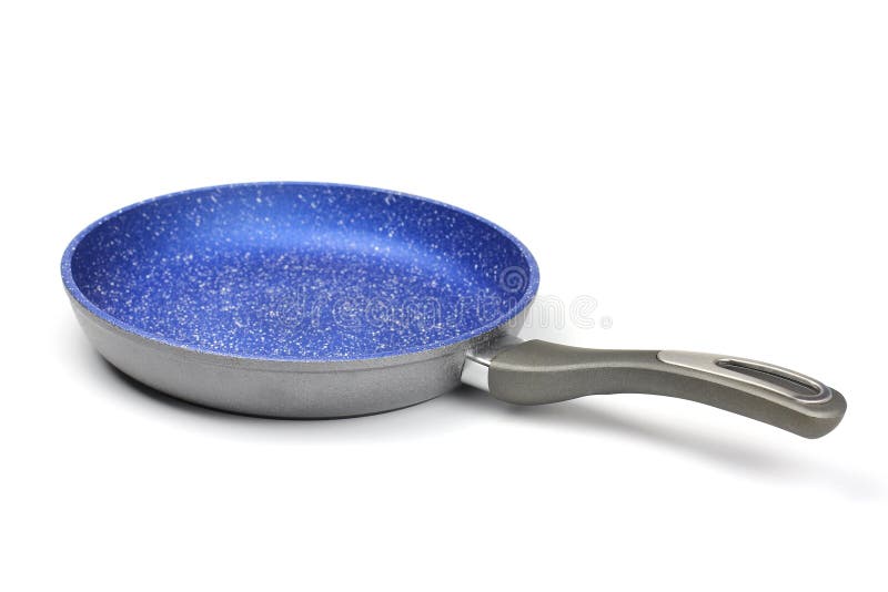 New Frying Pan with Blue Non-stick Coating Isolated on White Stock ...