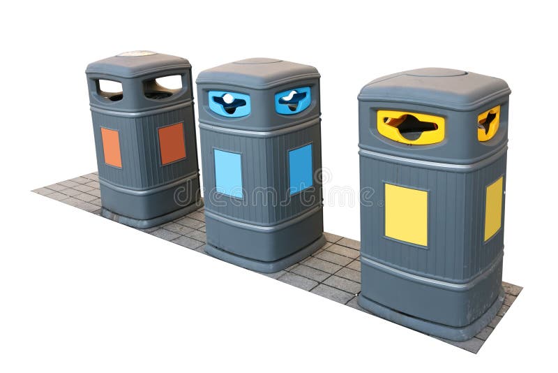 New Garbage Cans Installed on the Street Isolated Stock Photo - Image ...