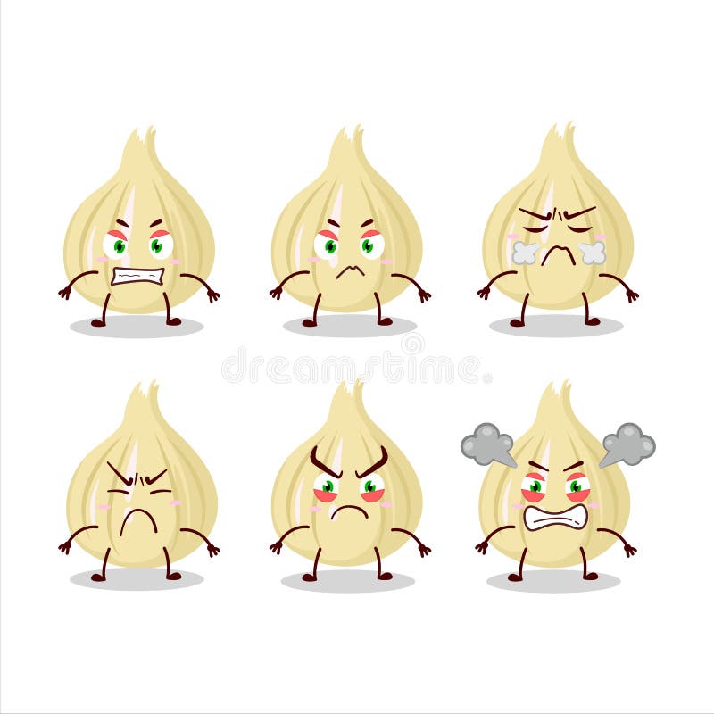 New Garlic Cartoon Character with Various Angry Expressions Stock ...