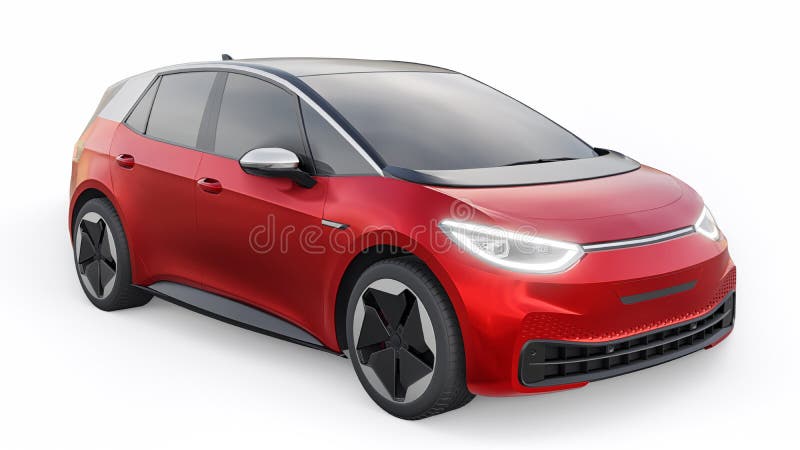 New Generation Red Electric City Hatchback Car with Extended Range. 3d ...