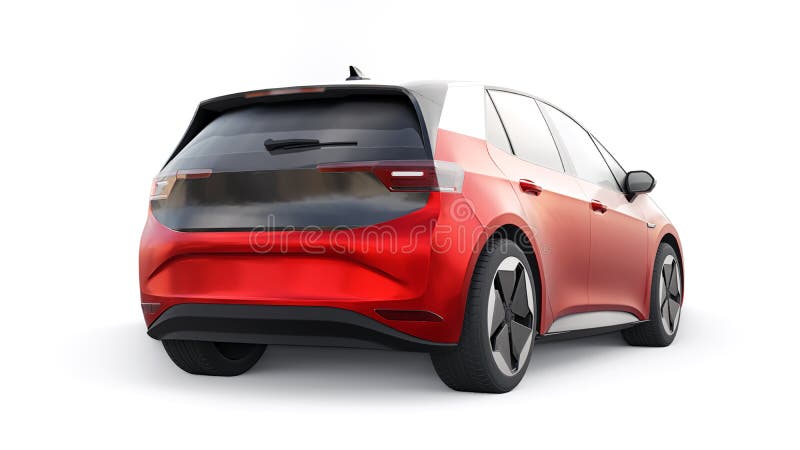 New Generation Red Electric City Hatchback Car with Extended Range. 3d ...