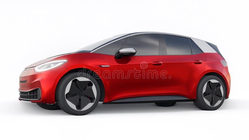 New Generation Red Electric City Hatchback Car with Extended Range. 3d ...