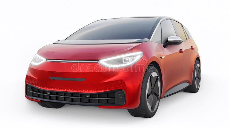 New Generation Red Electric City Hatchback Car with Extended Range. 3d ...