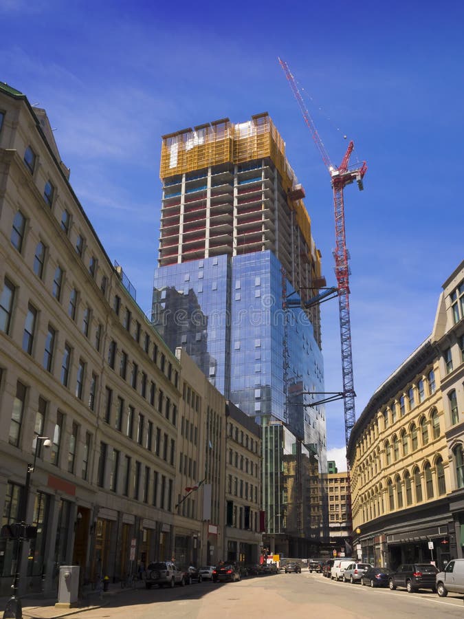 New Glass Building Construction Site Stock Photo - Image of crane ...