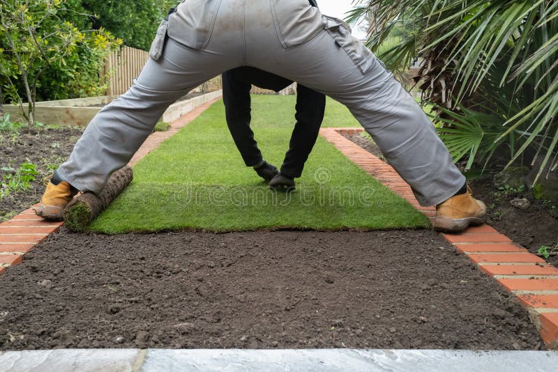 Man Edging Grass Landscaping Stock Photo - Image of aldridge, edging ...