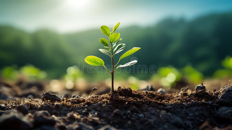 New Green Seedling is Sprouting Nurturing Tree Soil and Blurred Eco ...