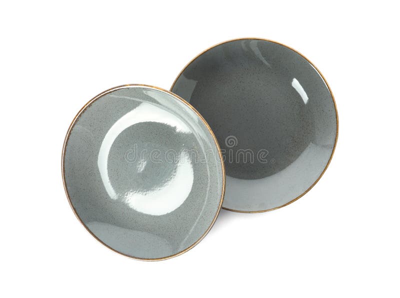 New Grey Ceramic Plates on White Background Stock Image - Image of ...