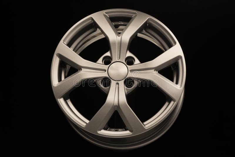 New Grey Silver Alloy Wheel on Black Background Stock Image - Image of ...