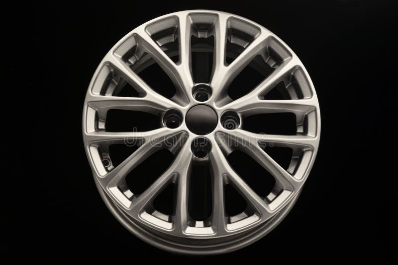 New Grey Silver Alloy Wheel on Black Background Stock Photo - Image of ...