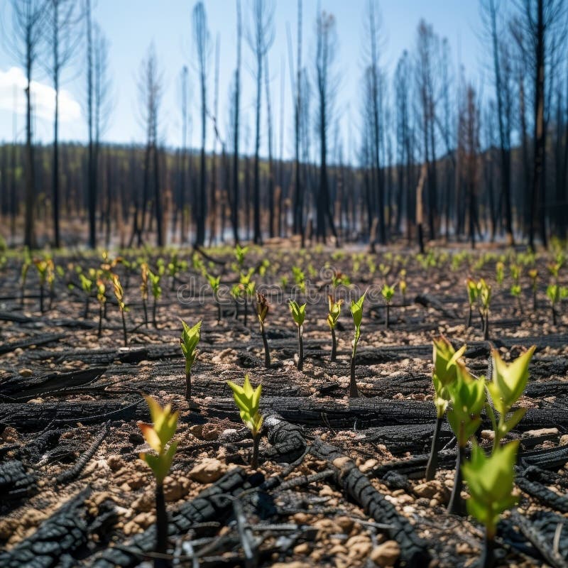 New Growth Emerging from Burnt Forest Floor Stock Illustration ...
