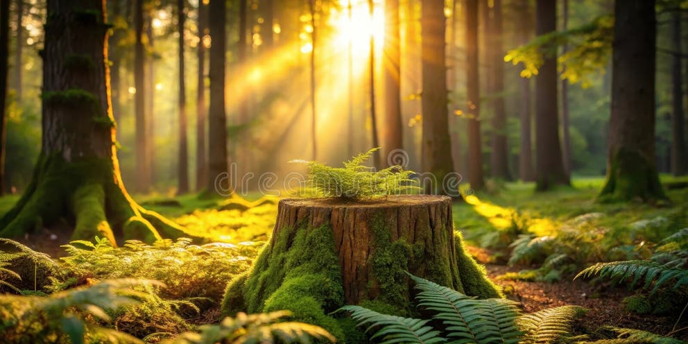 New Growth Thriving on a Moss-covered Tree Stump in a Sun-dappled ...