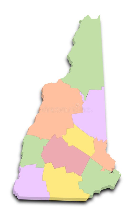 New Hampshire Map 3d with Counties Highlighted by Multiple Colors Stock ...