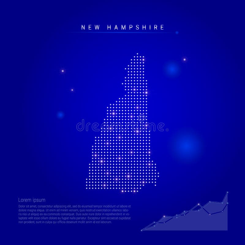 New Hampshire US State Illuminated Map with Glowing Dots. Dark Blue ...