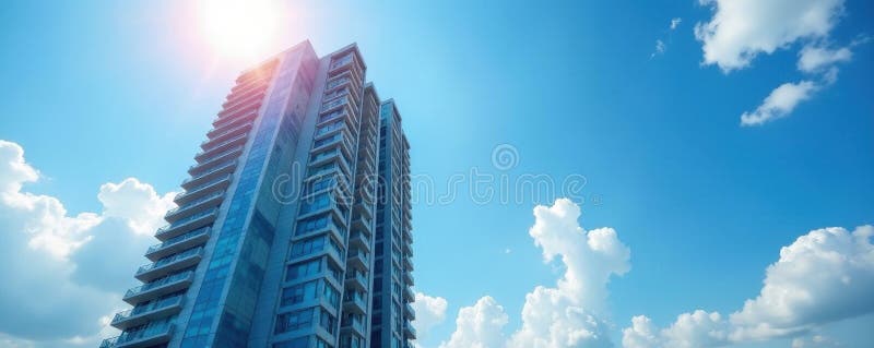 New High Rise Condo Rising, Sunny Blue Sky Backdrop, Elevated ...