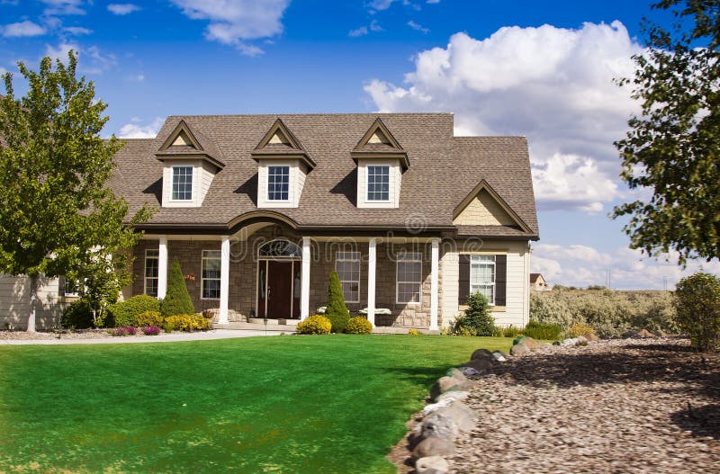 Luxury Model Home Exterior Front View Stock Image - Image of brick ...