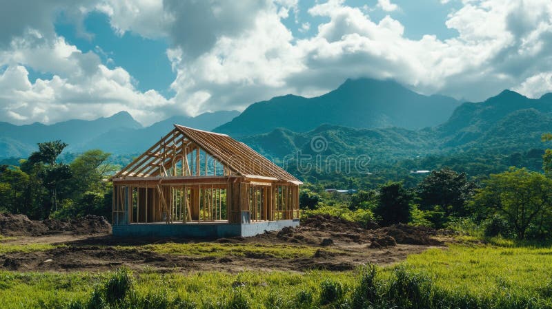A New Home Being Built in an Open Field with Mountains Visible in the ...