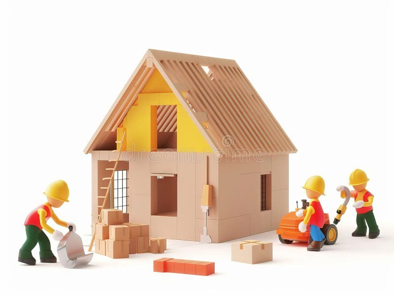 New Home Construction stock illustration. Illustration of figures ...